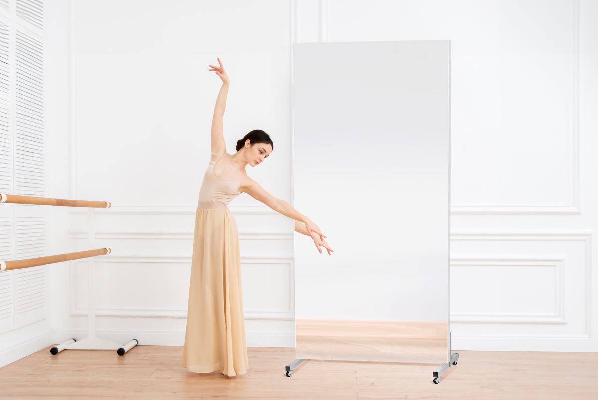 40" x 79" Glassless Dance and Gym Studio Rolling Floor Mirror - 5 Mirr ...